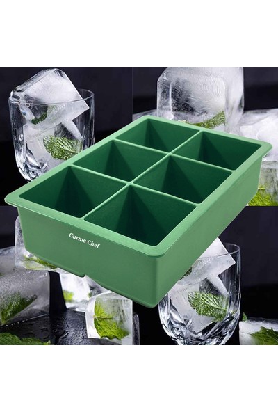 Gurme Chef Silikon Ekstra Büyük Boy 6'lı Küp Buz Kalıbı Yeşil Renk Gurme Chef Silikon Ekstra Büyük Boy 6'lı Küp Buz Kalıbı Yeşil Renk