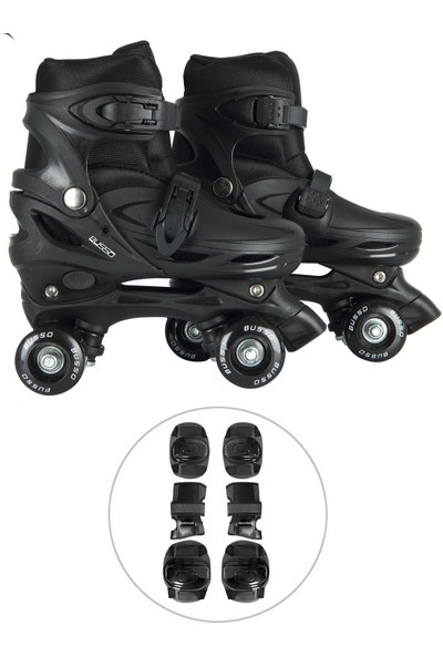 Spor Byfit Dört Tekerlekli Siyah Güvenlik Pateni + 3'lü Koruyucu Set