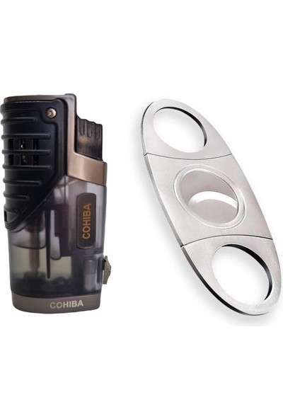 Cohiba 3 Torch Puro Çakmağı Delicili Siyah ve Metal Kesici Set Cohiba 3 Torch Puro Çakmağı Delicili Siyah ve Metal Kesici Set