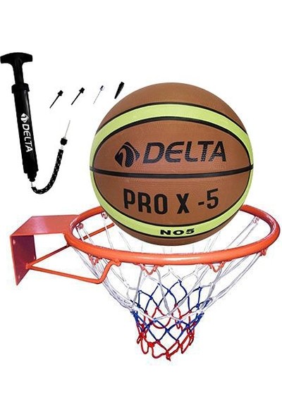Delta Basketbol Çemberi No5 Pro-X Basketbol Topu Basketbol Filesi Top Pompası Seti
