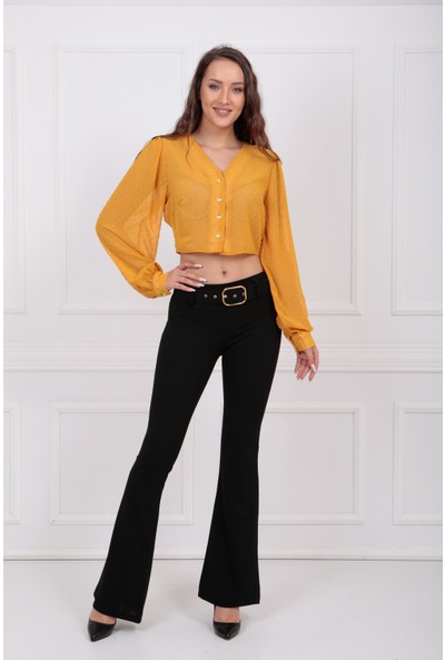 Sense Ispanyol Paça Kemerli Örme Kumaş Pantolon PNT32439