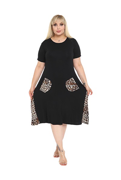 Kısmet Sepeti Kadın Büyük Beden Leopar Desenli Şık Penye Elbise