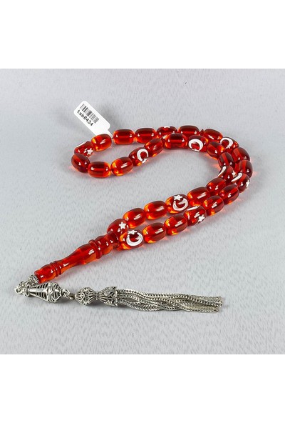 Tesbih Kardeşliği Ay Yıldız Baskılı Zar Kehribar Tesbih