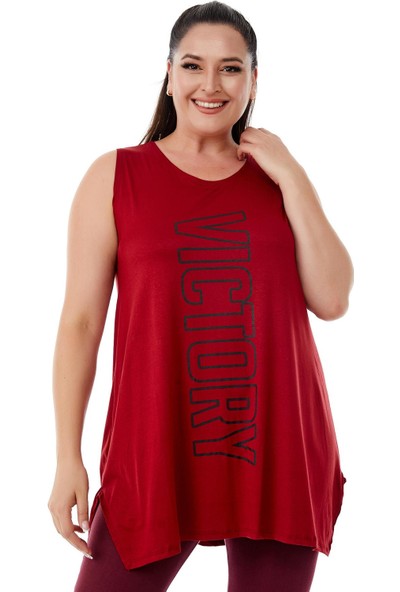Siyezen Büyük Beden Bordo Salaş Victory Baskılı Kolsuz T-Shirt Siyezen Büyük Beden Bordo Salaş Victory Baskılı Kolsuz T-Shirt