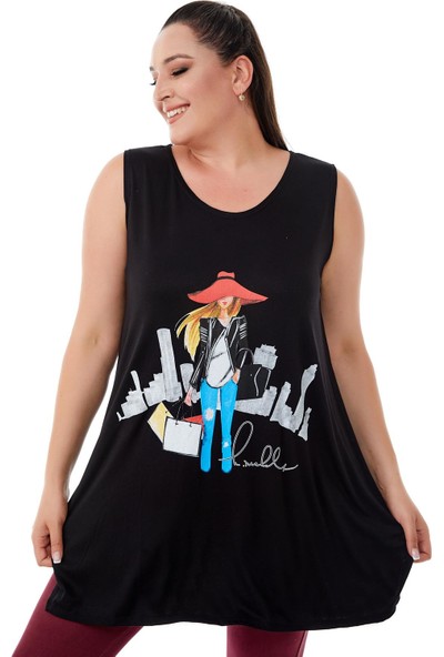 Siyezen Büyük Beden Siyah Salaş Genç Stil Kolsuz T-Shirt Siyezen Büyük Beden Siyah Salaş Genç Stil Kolsuz T-Shirt