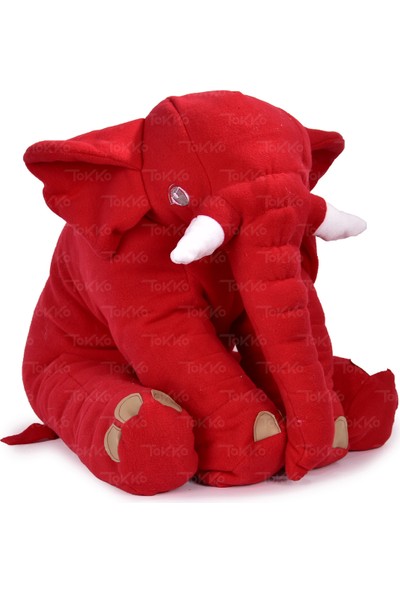 TOKKO Xl Dev Boy 60 cm Fil Uyku Arkadaşım- Uyku Fili- Peluş Yumuşak Fil- Oturma Desteği Bebek Fili Kırmızı