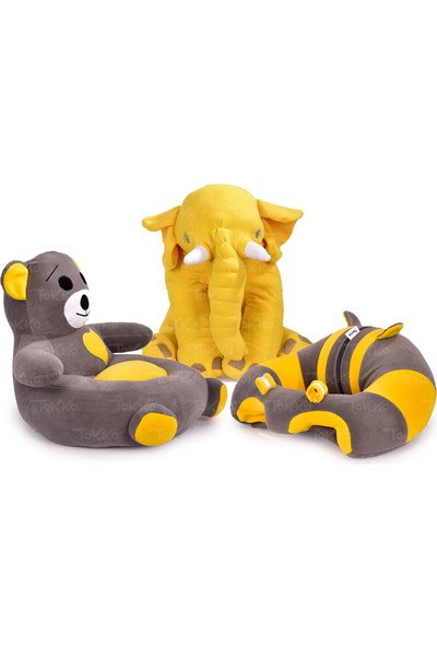 TOKKO Lüks Üçlü Set - Bebeyatmaz + 60 cm Uyku Fili + Peluş Ayıcık - Antibakteriyel 3'lü Set Gri Sarı TOKKO Lüks Üçlü Set - Bebeyatmaz + 60 cm Uyku Fili + Peluş Ayıcık - Antibakteriyel 3'lü Set Gri Sarı