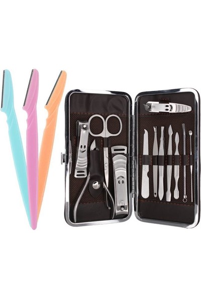 Vi-Vet 3'lü Kaş Ustrası + Deri Çantalı 12'li Manikür Seti Mujgan