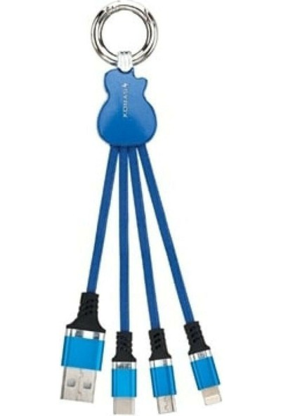 Alıver Avm Mavi Syrox C90 3in1 Çoklu Şarj Kablosu LED Işıklı