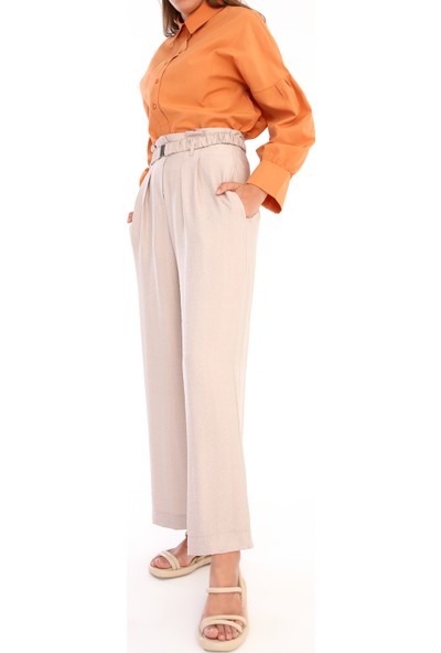 Pileli Bol Paça Viskon Pantolon