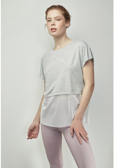 Penti Gri-Melanj Mesh Tişört