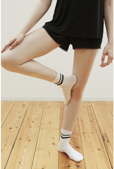 Penti Siyah Beyaz Cool Vshaped 2li Soket Çorap