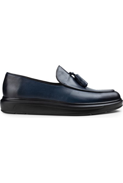 Deery Deri Mavi Püsküllü Comfort Erkek Loafer