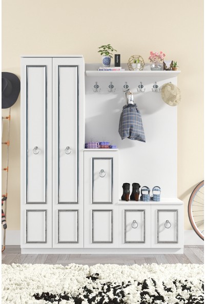 EVDEMO Silver Dalyan Portmanto Vestiyer Ayakkabılık