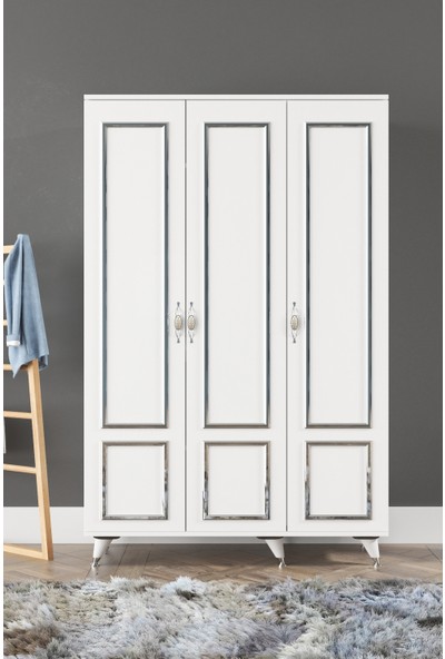 EVDEMO Silver 3 Kapaklı Gardırop Dolap