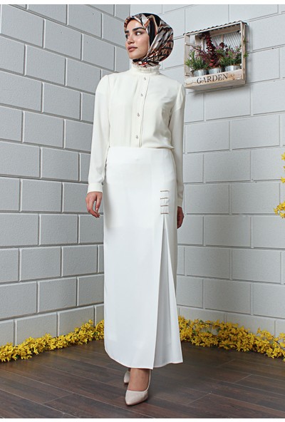 SETRMS Ekru Aksesuar Detaylı Pileli Etek 2126066 SETRMS Ekru Aksesuar Detaylı Pileli Etek 2126066