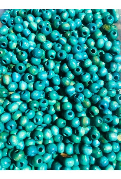 İzmir Bitpazarı 10MM Turkuaz Ahşap Boncuk 200 Adet - Takı Boncuğu
