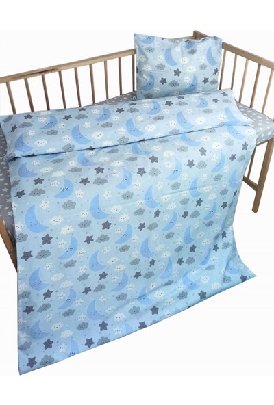 Beea %100 Doğal Pamuk Mavi Ay Dede Bebek Nevresim Takımı 100 x 150 cm