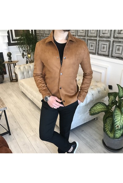 Terzi Adem Italyan Stil Slim Fit Mevsimlik Erkek Süet Mont Ince Ceket Kiremit T5163