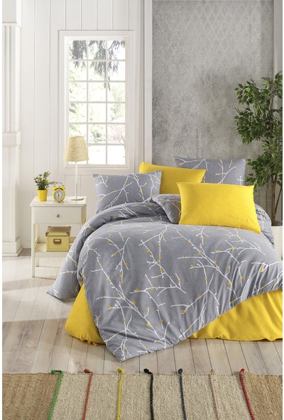 Tabu Home Parure Dallı Gri Çift Kişilik Nevresim Takımı