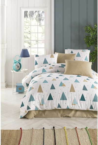 Tabu Home Üçgen Puantiyeli Beyaz Çift Kişilik Nevresim Takımı