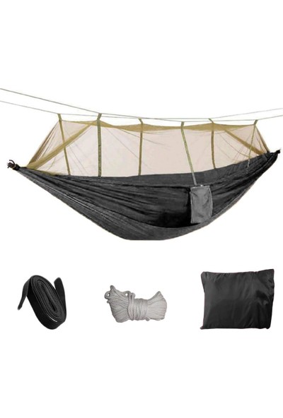 Masho Trend Siyah Cibinlikli Hamak - Çantalı Hamak Piknik Hamağı