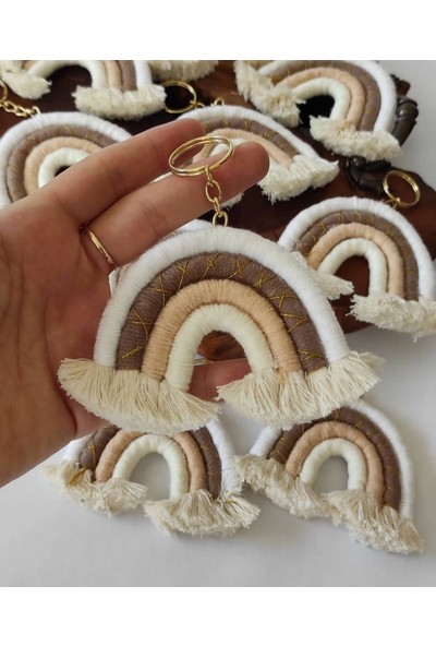 Düşler Dükkanı Makrome Gökkuşağı Anahtarlık Kahverengi