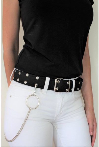 Elrozo Zincir Detaylı Kanvas Kemer