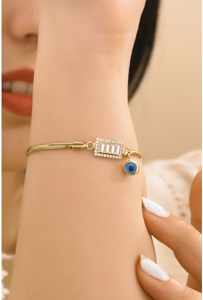 Myoprogold 14 Ayar Altın Fantezi Göz Boncuklu Balık Sırtı Bileklik