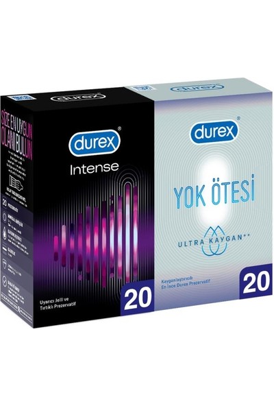 Durex Intense 20’li + Durex Yok Ötesi Ultra Kaygan 20’li Prezervatif Avantaj Paketi Durex Intense 20’li + Durex Yok Ötesi Ultra Kaygan 20’li Prezervatif Avantaj Paketi