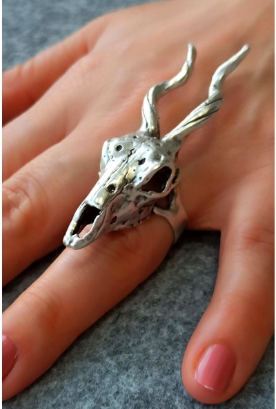 Fildişi Aksesuar Antik Gümüş Kaplama Büyük Geyik Başı Iskeleti El Yapımı Ayarlanabilir Yüzük Fildişi Aksesuar Antik Gümüş Kaplama Büyük Geyik Başı Iskeleti El Yapımı Ayarlanabilir Yüzük