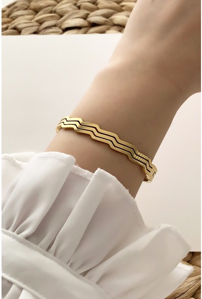 ÇLK Accessories Çelik Üç Sıra Zikzak Kelepçe Çelik Bileklik