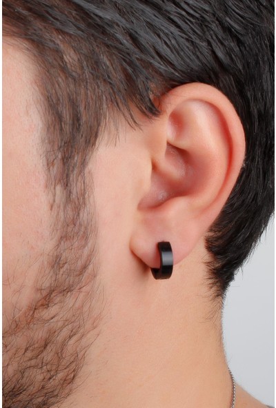 Madame Concept Erkek Çelik Siyah Renk Kalın Klasik Halka Küpe Madame Concept Erkek Çelik Siyah Renk Kalın Klasik Halka Küpe