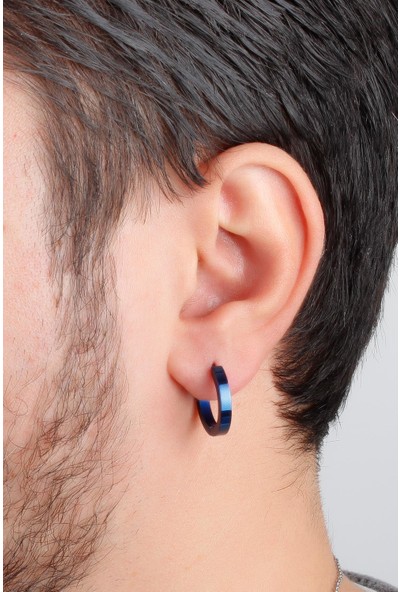 Madame Concept Erkek Çelik Mavi Renk Klasik Halka Küpe Madame Concept Erkek Çelik Mavi Renk Klasik Halka Küpe