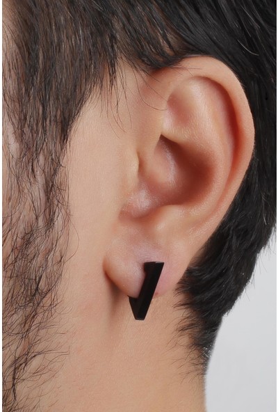 Madame Concept Erkek Çelik Siyah Renk Üçgen Küpe