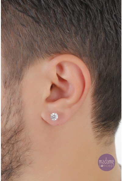 Madame Concept 925 Ayar Gümüş Büyük Zirkon Tek Taşlı Erkek Küpe