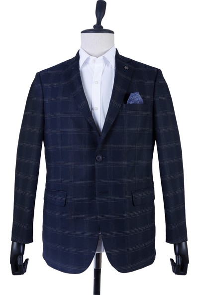 İmza Lacivert Ekose Desen Comfort Fit Ceket İmza Lacivert Ekose Desen Comfort Fit Ceket