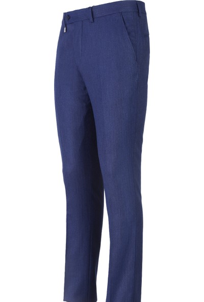 İmza Lacivert Balıksırtı Desen Slim Fit Pantolon