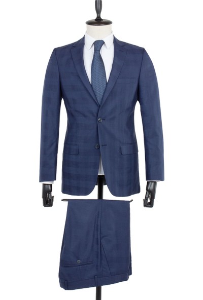 İmza Lacivert Ekose Desen Slim Fit Takım Elbise İmza Lacivert Ekose Desen Slim Fit Takım Elbise