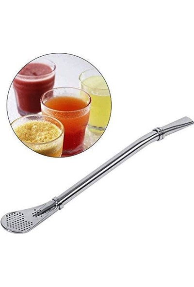 Manor Paslanmaz Çevre Dostu Metal Süzgeçli Pipet Kaşık