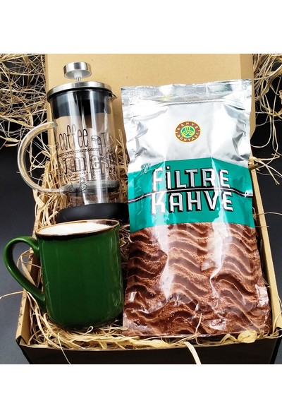 VegaGiftShop Coffe Time French Press & Yeşil Kupa & Filtre Kahve Hediye Seti VegaGiftShop Coffe Time French Press & Yeşil Kupa & Filtre Kahve Hediye Seti