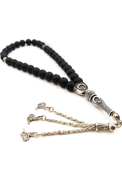 VegaGiftShop Ay Yıldızlı Onix Taş Mat Siyah Tesbih