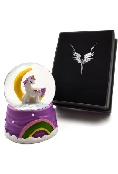 VegaGiftShop Unicorn Mini Kar Küresi & Mikail Melek Kolye Hediye Seti VegaGiftShop Unicorn Mini Kar Küresi & Mikail Melek Kolye Hediye Seti