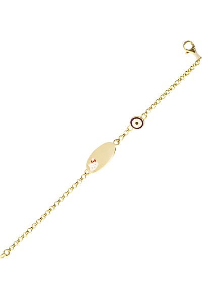 Myra Gold Hello Kitty Plakalı Nazar Boncuklu Altın Çocuk Künyesi