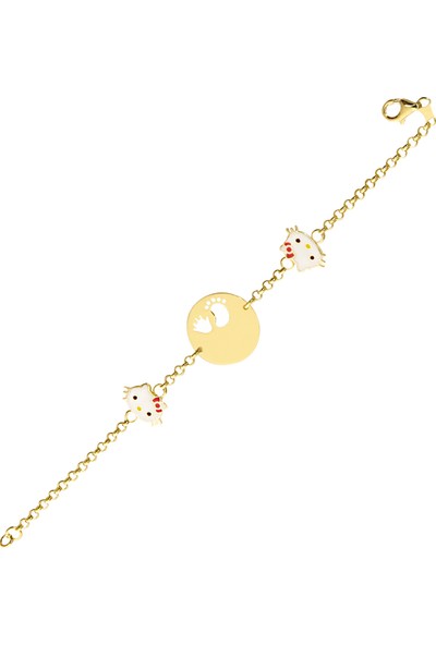 Myra Gold Hello Kitty Figürlü Yuvarlak Plaka Altın Çocuk Künyesi