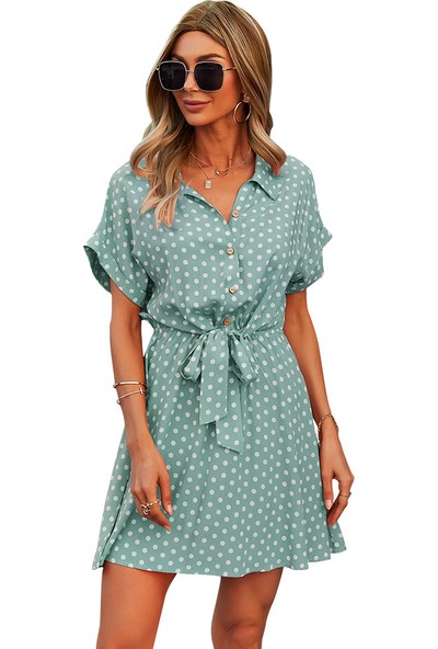 Gogoo Puantiyeli Yazlık Elbise-Yeşil (Yurt Dışından) Gogoo Puantiyeli Yazlık Elbise-Yeşil (Yurt Dışından)