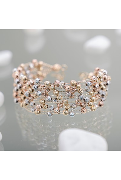 Myra Gold Üç Renkli Dorika Kelepçe Bilezik