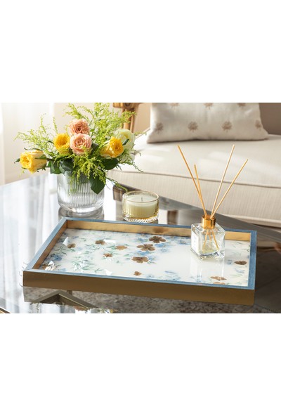 English Home Floret Cam Dekoratıf Tepsı 31 x 46 cm. Mavi English Home Floret Cam Dekoratıf Tepsı 31 x 46 cm. Mavi