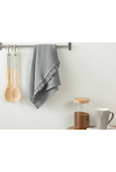 English Home Müslin Pamuk Fırfırlı Kurulama Bezi 40 x 60 cm. Gri