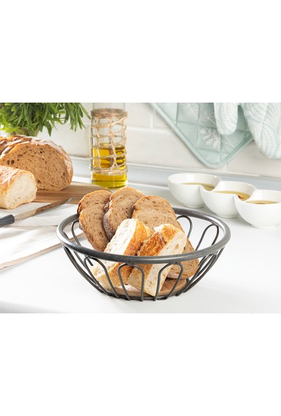 English Home Holly Metal Ekmek Sepeti 20 x 8 cm. Antrasit